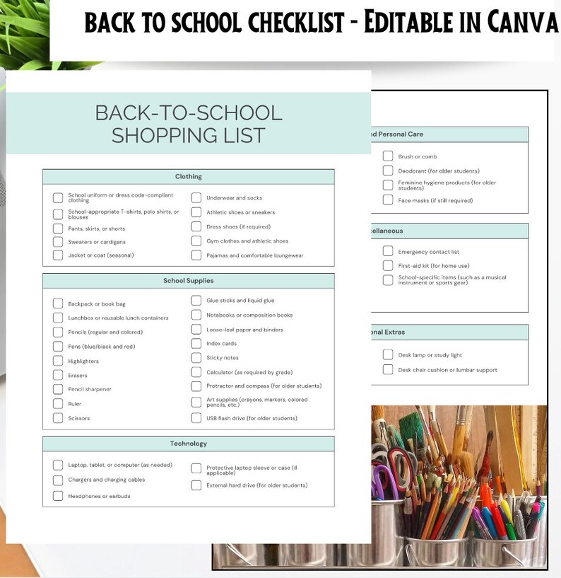 Back to School Shopping List Template: Editable Canva Checklist ...