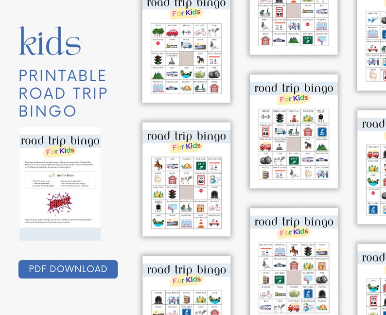 Printable Road Trip Bingo | Kids Road Trip Games Printable | Printable ...