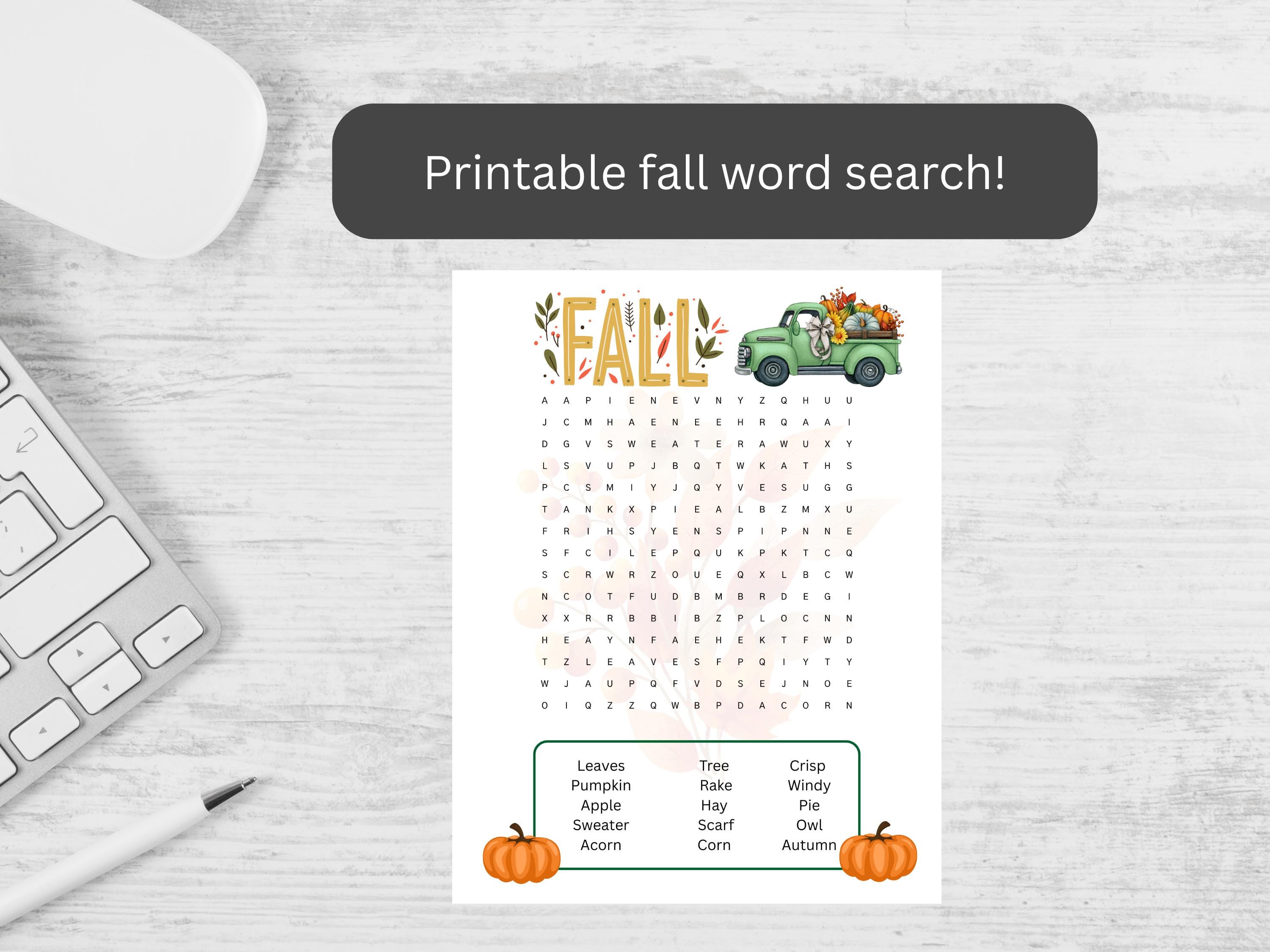 Fall Word Search Puzzle: Autumn Activity for Kids (PDF Download) - Etsy