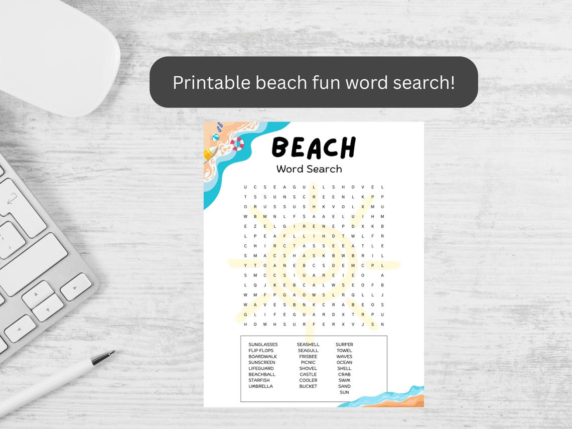 Beach Word Search Puzzle: Summer Fun Activity for Kids (PDF Download ...