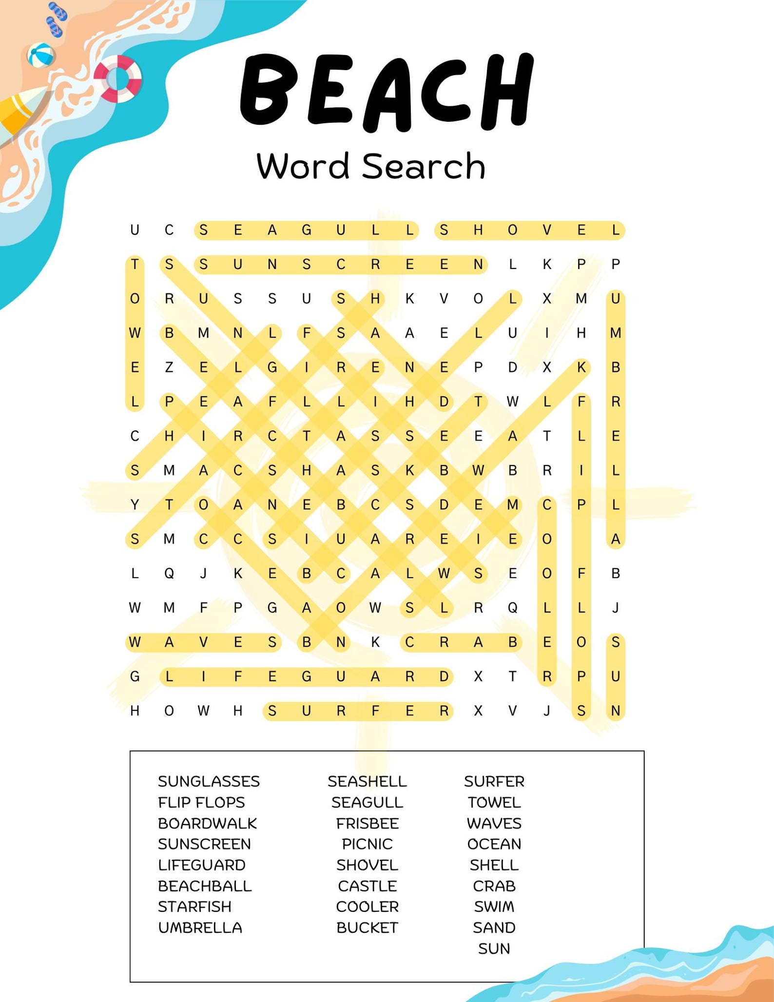 Beach Word Search Puzzle: Summer Fun Activity for Kids (PDF Download ...