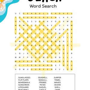 Beach Word Search Puzzle: Summer Fun Activity for Kids (PDF Download ...