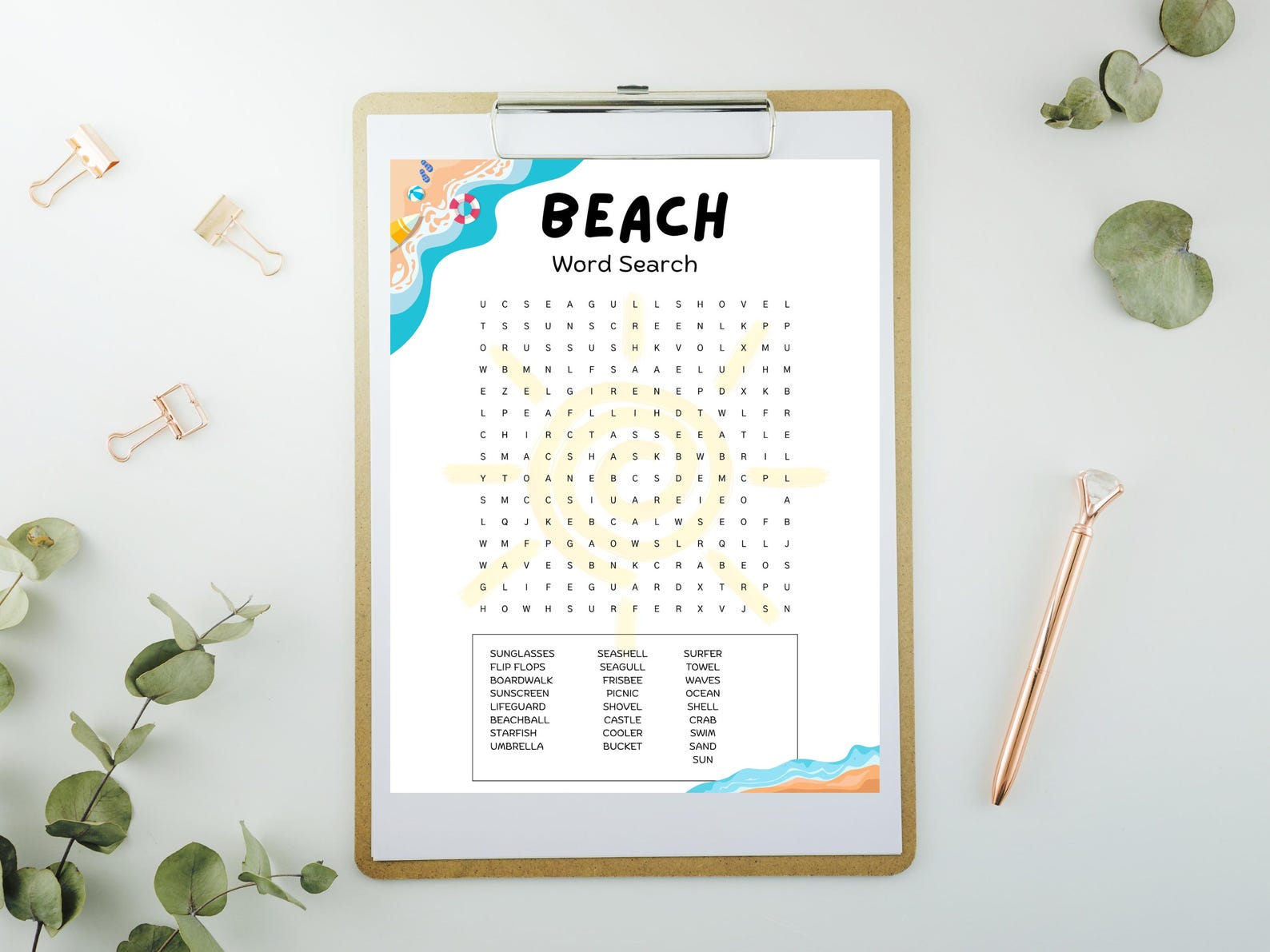 Beach Word Search Puzzle: Summer Fun Activity for Kids (PDF Download ...