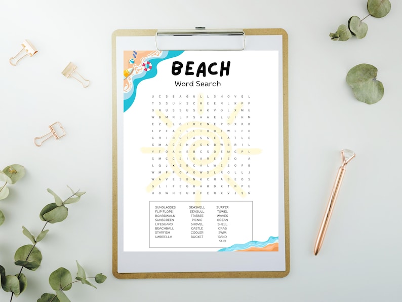 Beach Word Search Puzzle: Summer Fun Activity for Kids (PDF Download ...