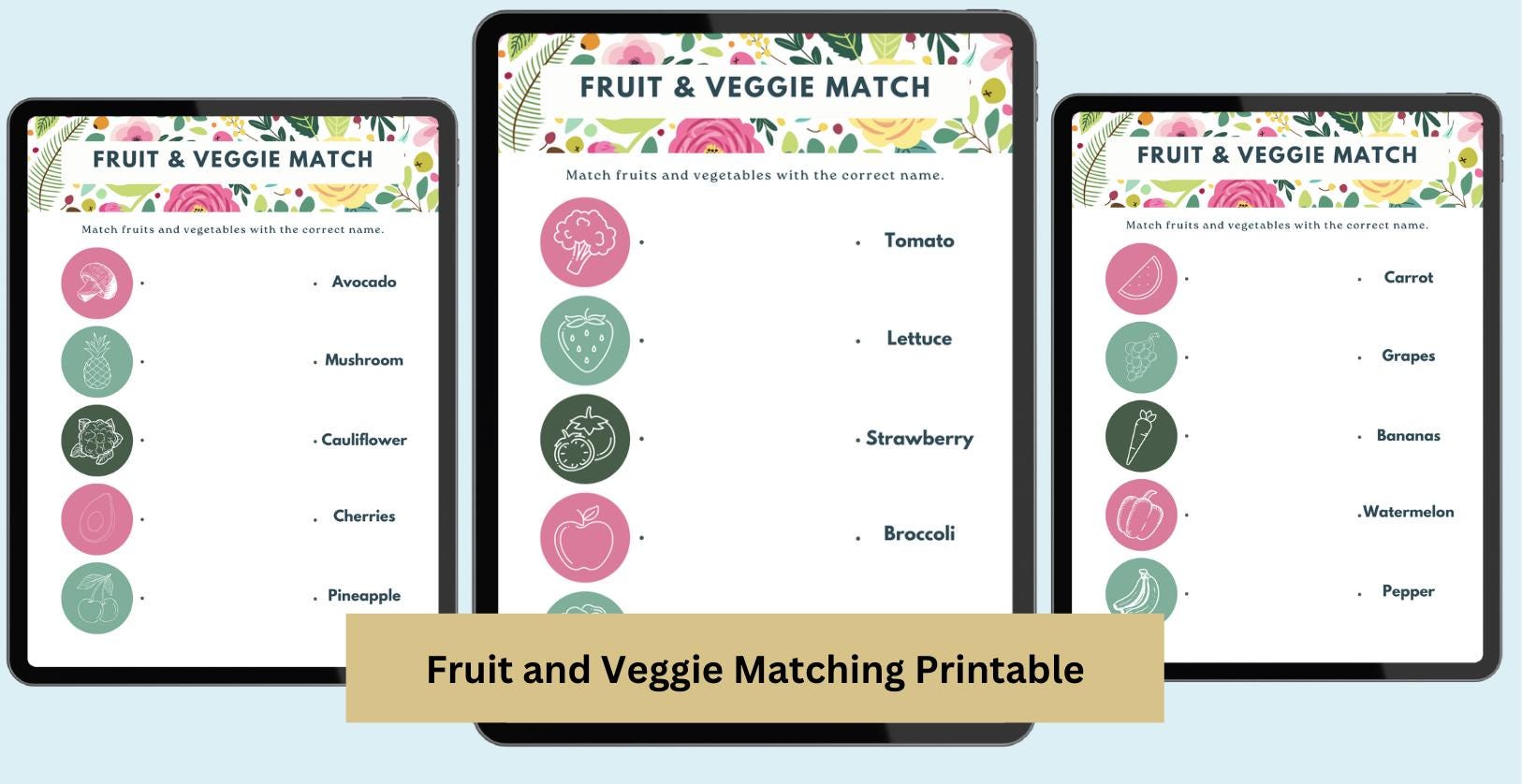 Fruit and Veggie Matching Worksheet | Printable PDF Matching for Kids ...