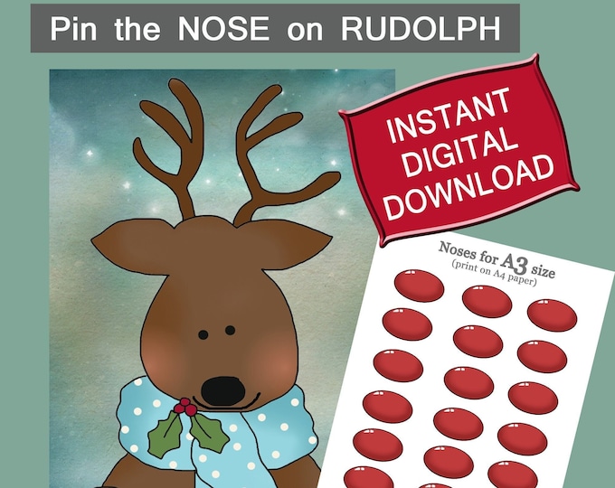 Pin the Nose on Rudolph, Christmas Printable Game, School and Family ...