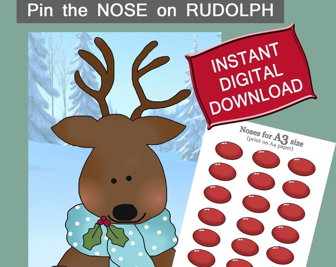 Pin the Nose on Rudolph, Christmas Printable Game, School and Family ...