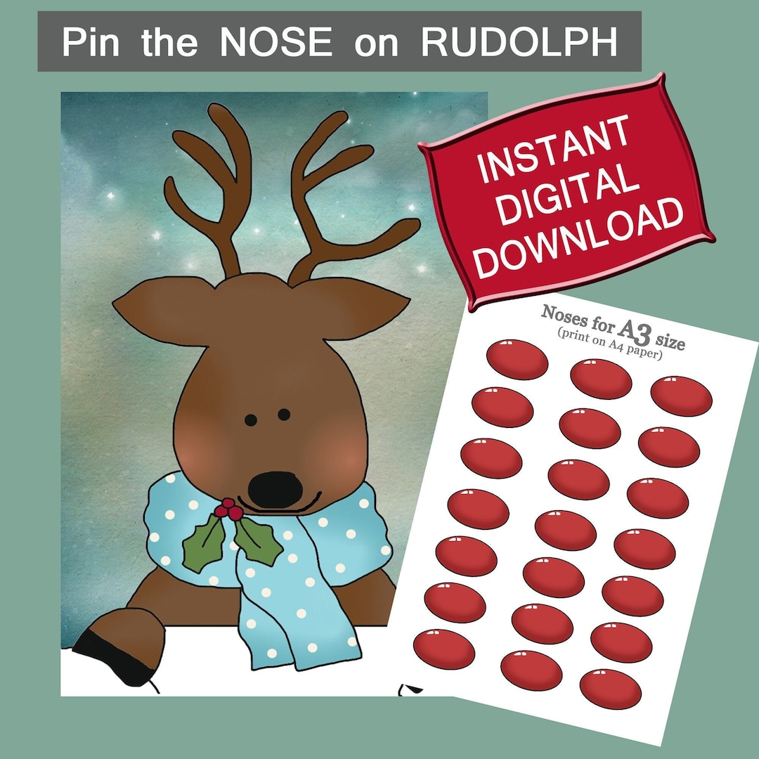Pin the Nose on Rudolph Printable Game, Pin the Nose on Rudolf, INSTANT ...