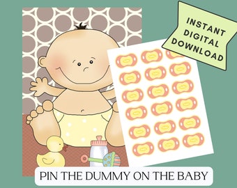 Pin the Dummy on the Baby, Pin the Pacifier on the Baby, Printable Baby ...