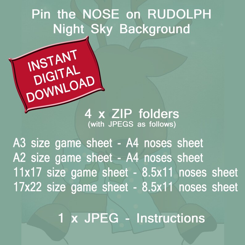Pin the Nose on Rudolph Printable Game, Pin the Nose on Rudolf, INSTANT ...