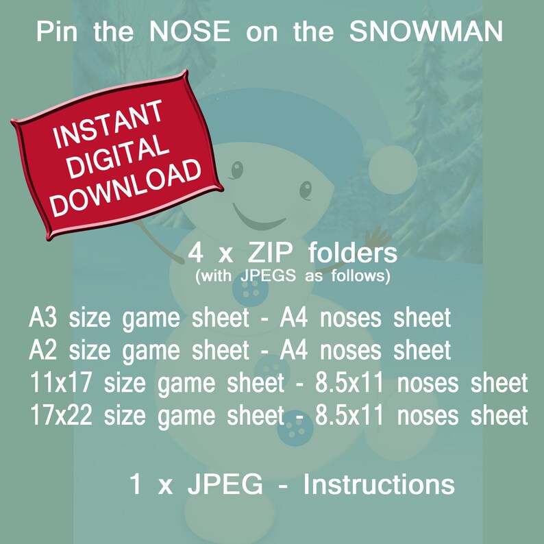 Pin the Nose on the Snowman Printable Game, Printable Christmas Game ...