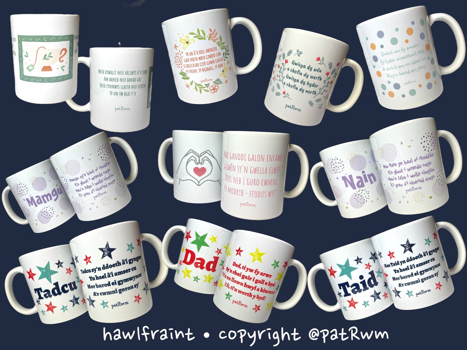 Mygiau Cerdd Patrwm Poem Mugs - Etsy