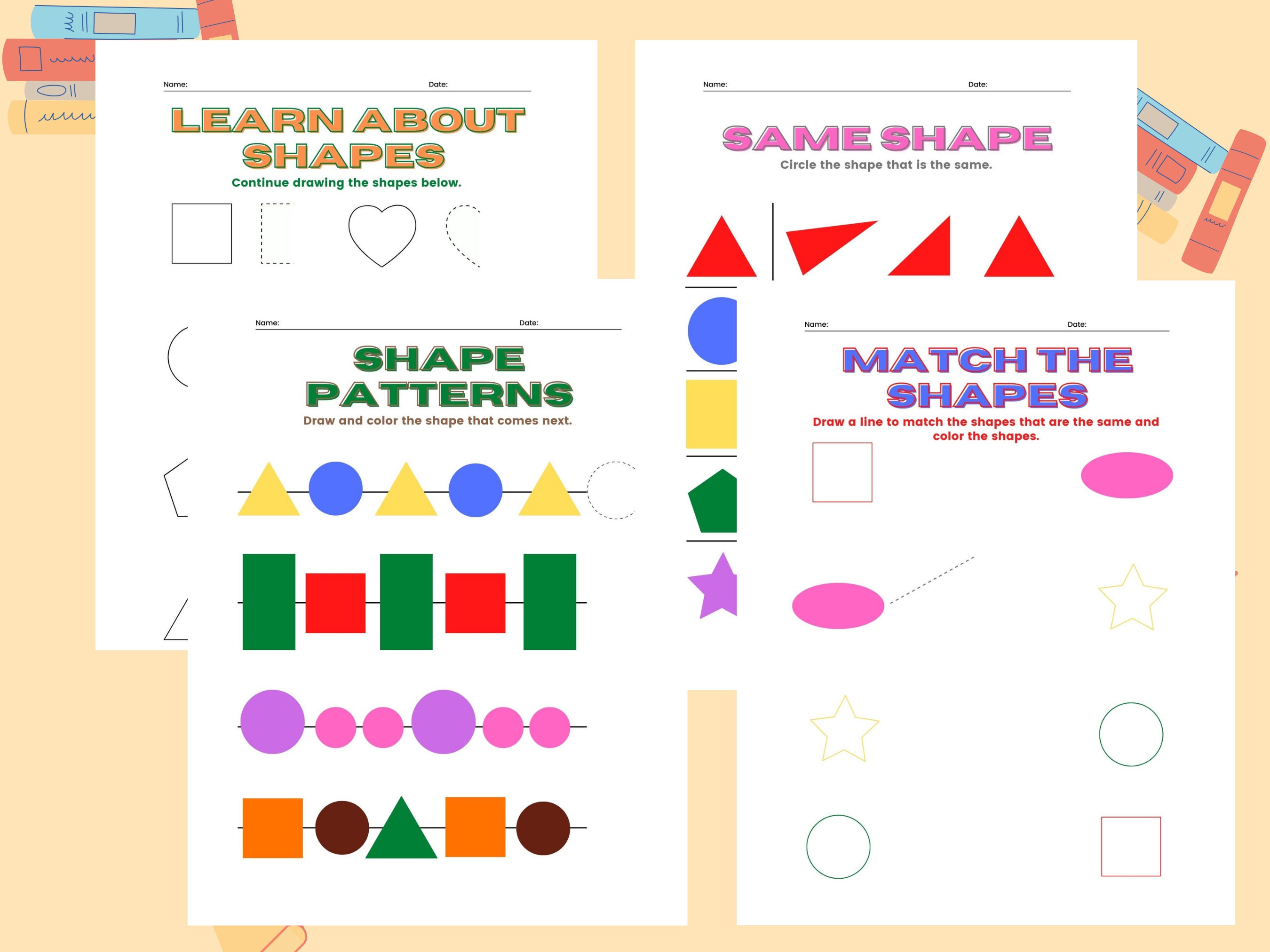 Printable Colors & Shapes Worksheets, Toddler Workbook, Home School ...