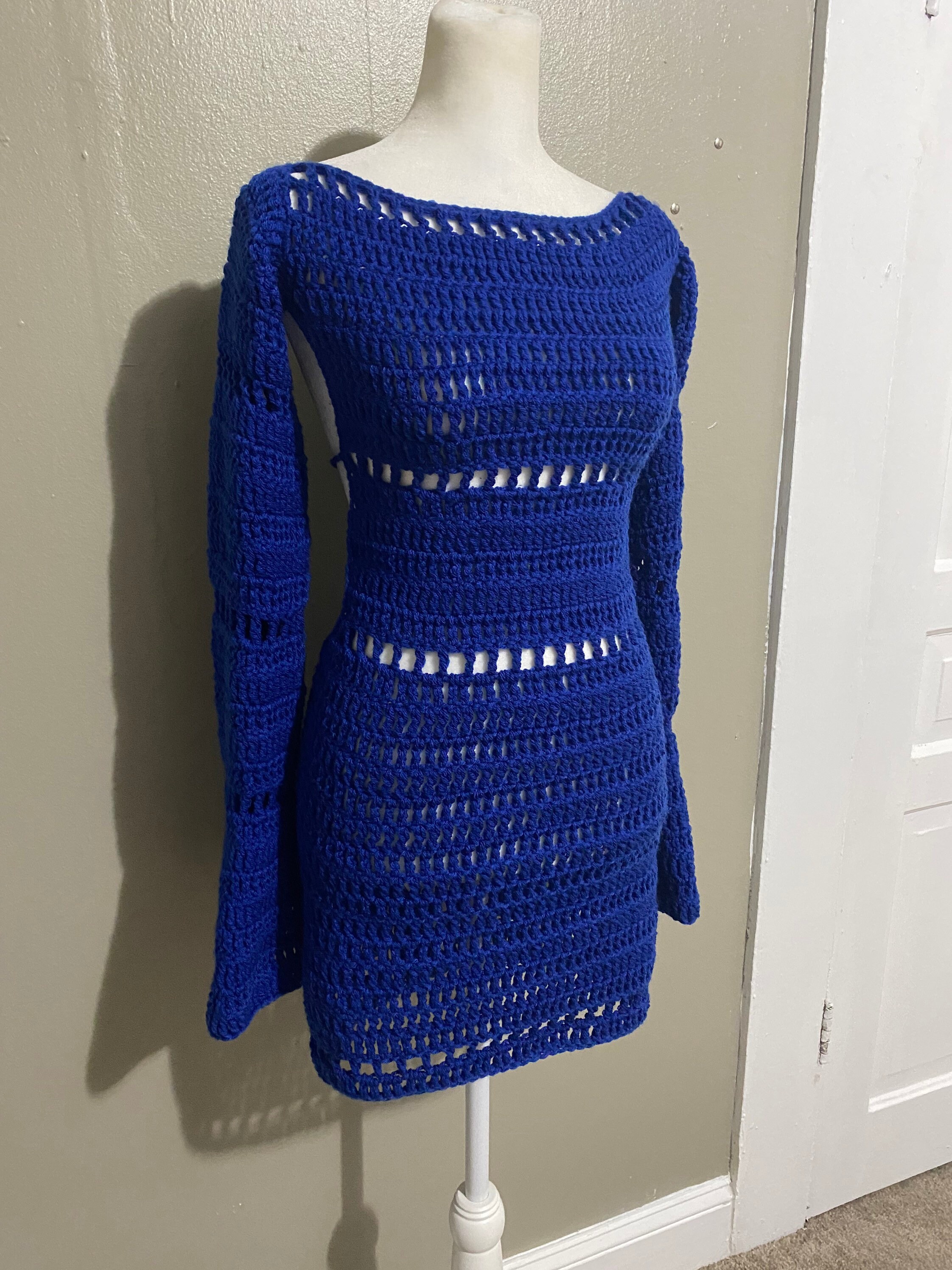 Backless Mesh Crochet Dress With Flare Sleeves Small/medium - Etsy