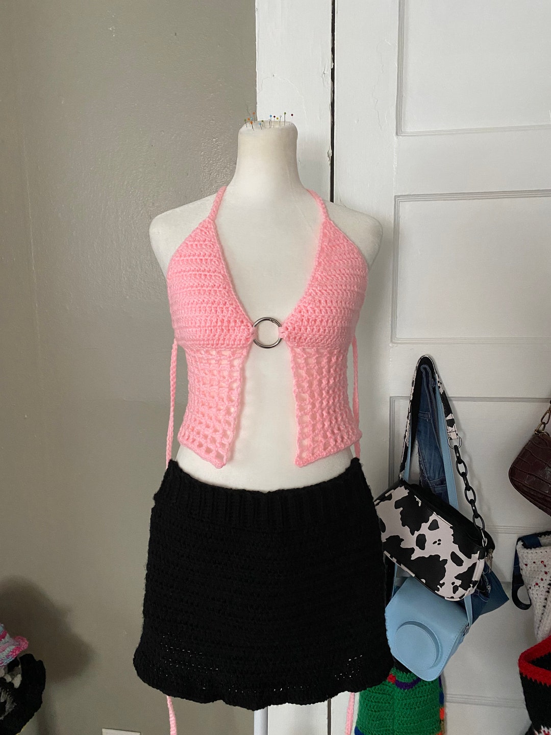 Pink Crochet Top Pink O-ring Top Mesh Crochet Too - Etsy