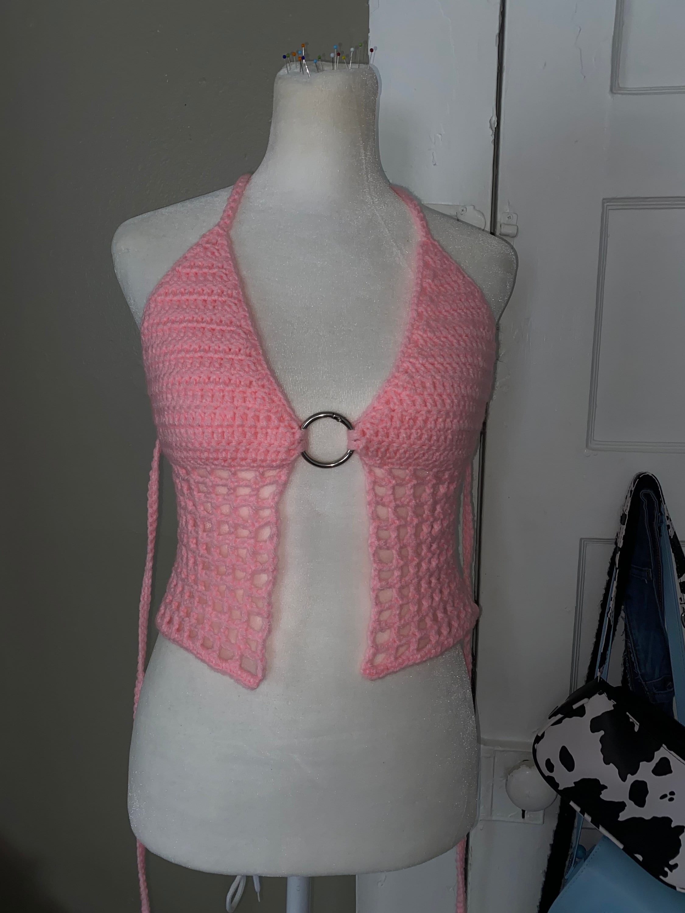 Pink Crochet Top Pink O-ring Top Mesh Crochet Too - Etsy