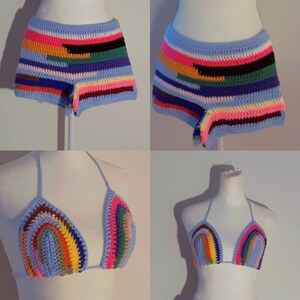 Crochet Short Set Crochet Bikini Top Crochet Shorts Scrap Yarn Crochet ...