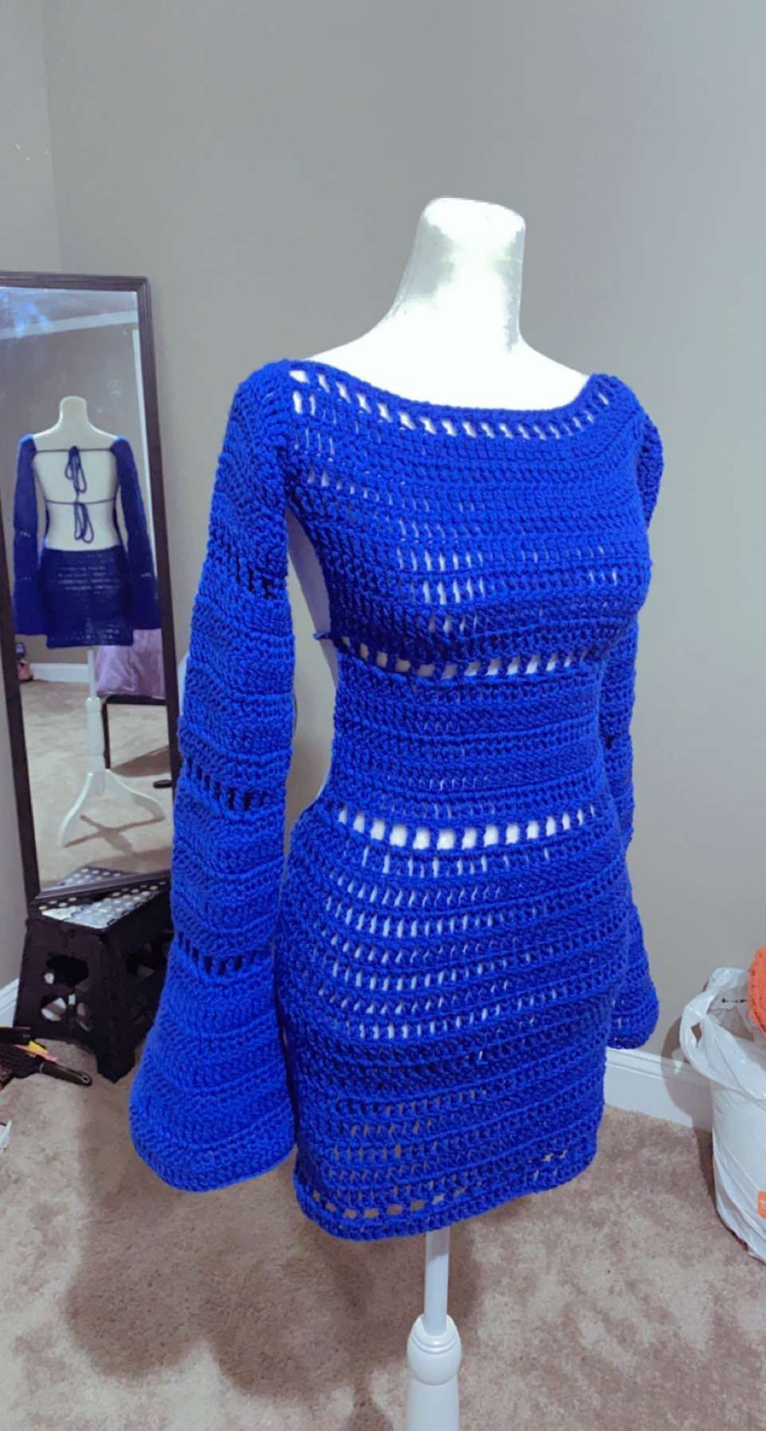 Backless Mesh Crochet Dress With Flare Sleeves Small/medium - Etsy