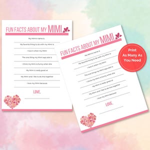 All About My Mimi Printable, Perfect for Grandma Gift, Interactive Kids ...