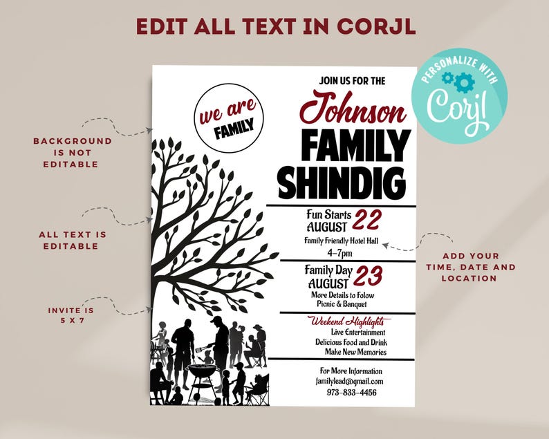 Family Shindig Invitation Template, Customizable Family Event Flyer ...