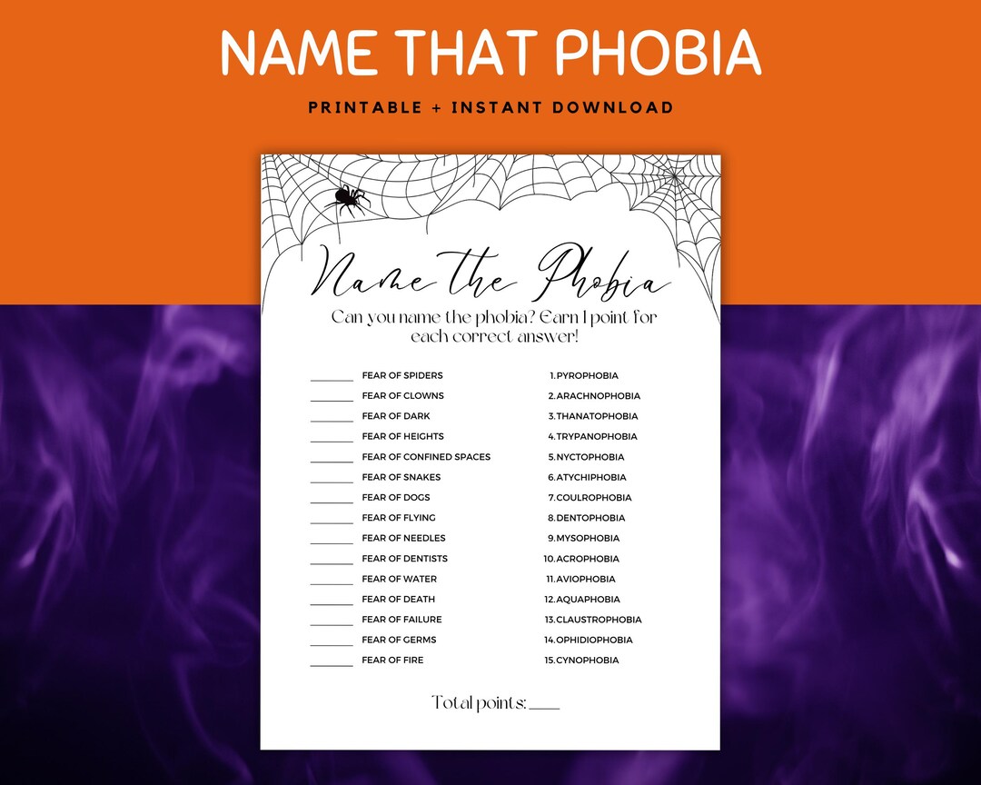 Halloween Game,name That Phobia Printable Game Party, Potluck, Office ...