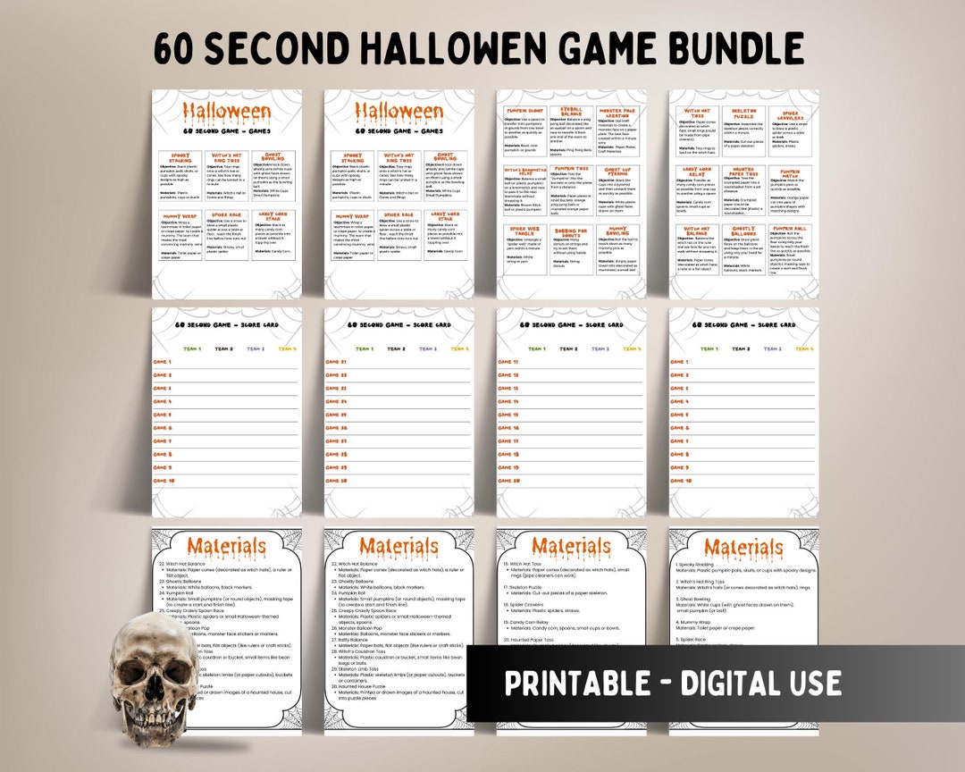 60 Second Game, Halloween Game Bundle, Party Game Printable, Kids ...