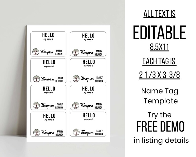 Family Reunion Name Tag Template, Editable,diy Printable Reunion Badges ...