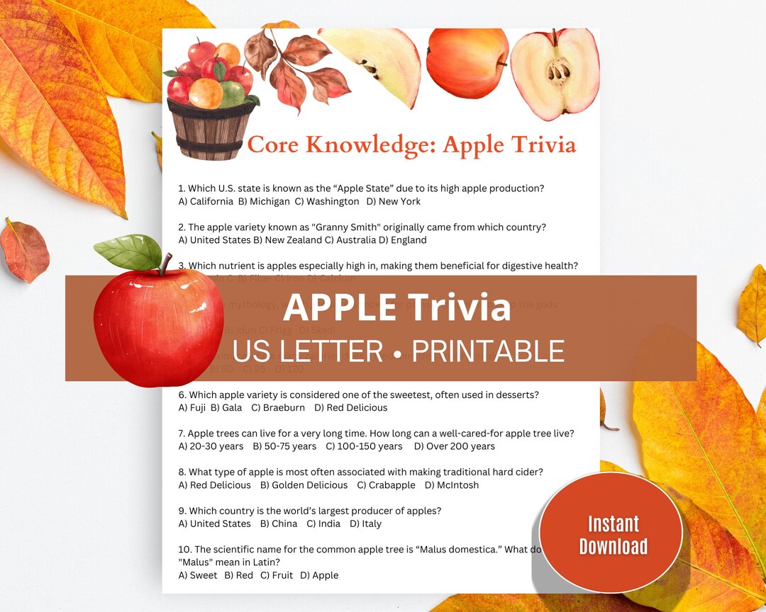 Thanksgiving Fall Trivia Printable Game, Friendsgiving Games, Apple ...