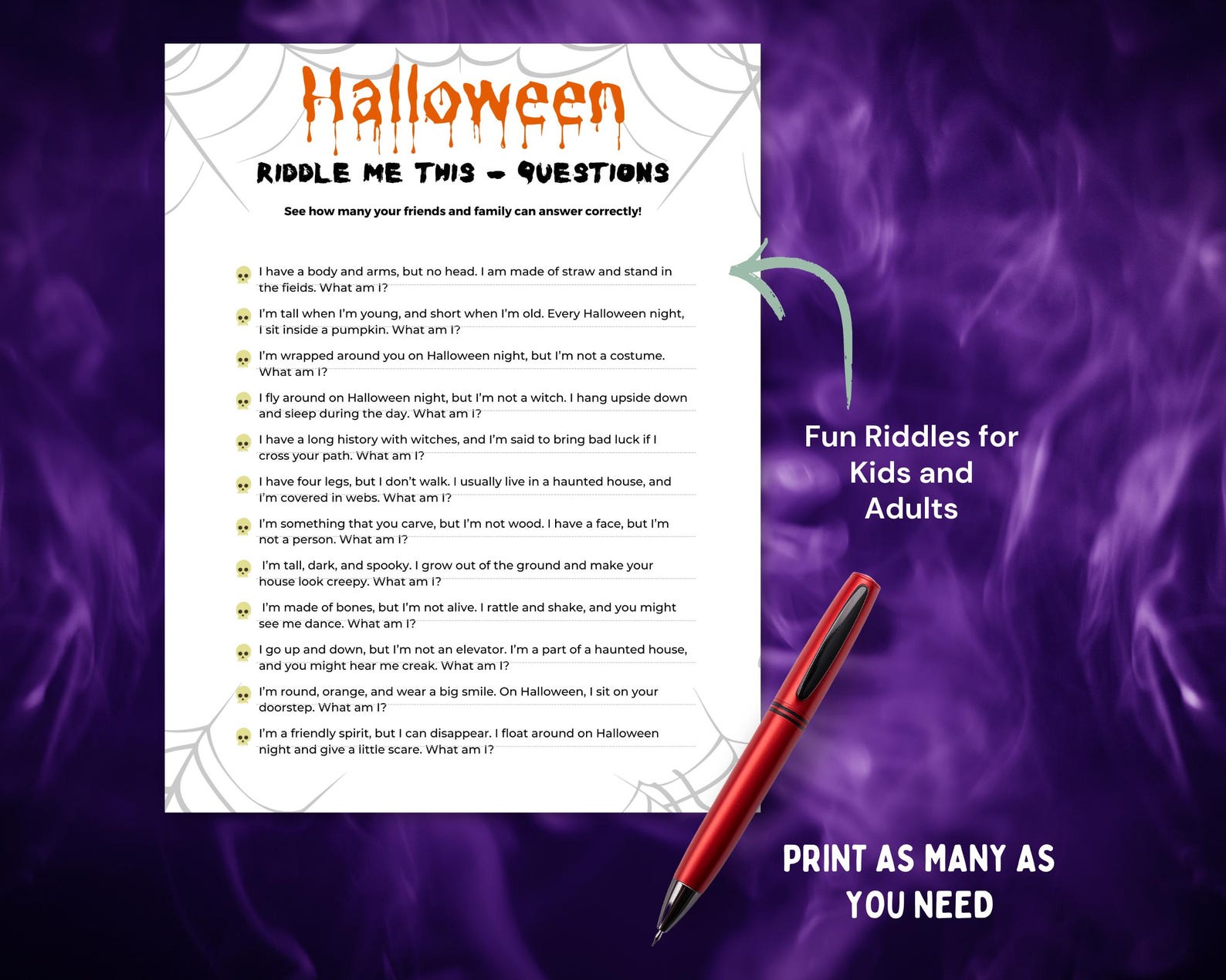 Halloween Riddles Printable Instant Download, Office School Party Game ...