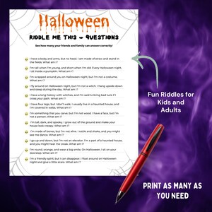 Halloween Riddles Printable Instant Download, Office School Party Game ...
