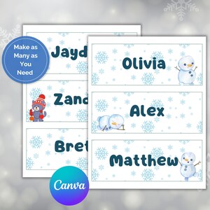 Editable Winter Name Tag Template for Desks Cubbies in Preschool ...
