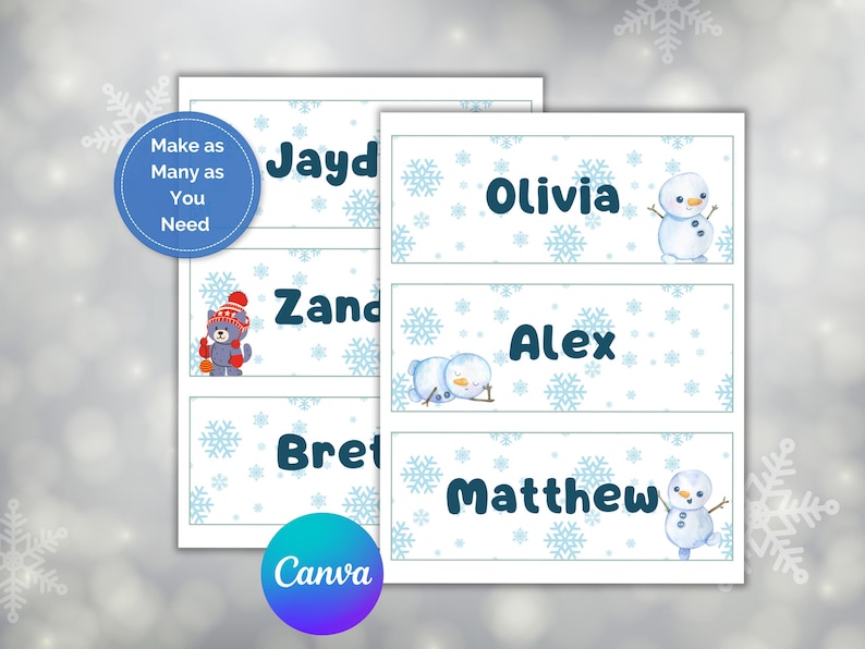 Editable Winter Name Tag Template for Desks Cubbies in Preschool ...