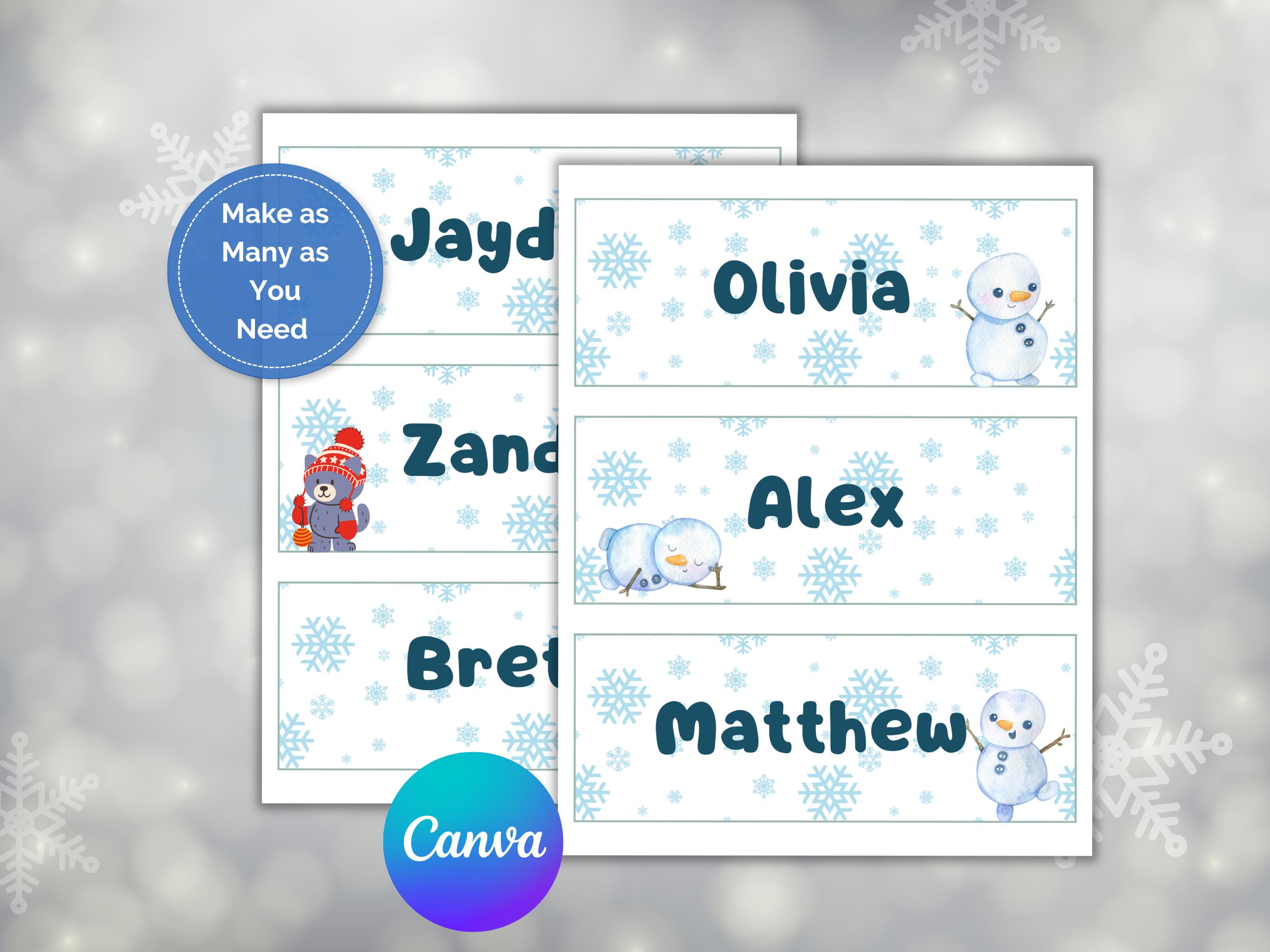 Editable Winter Name Tag Template for Desks Cubbies in Preschool ...