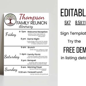 Family Reunion Itinerary Template, Customizable Digital Download, Event ...