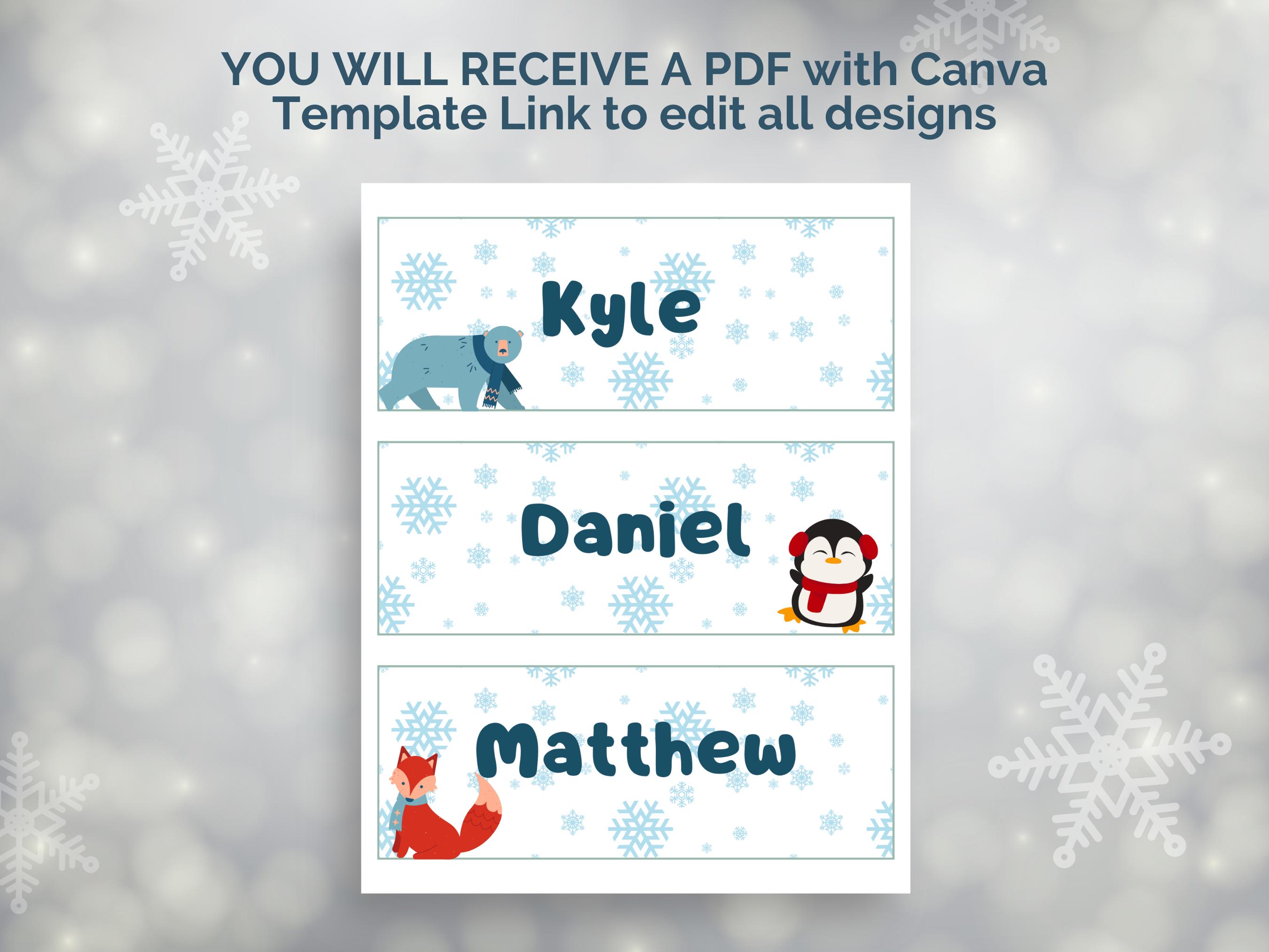 Editable Winter Name Tag Template for Desks Cubbies in Preschool ...
