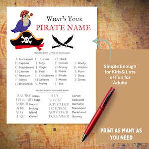 Pirate Name Generator Game ,pool Parties, Summer Activity, Party Game ...
