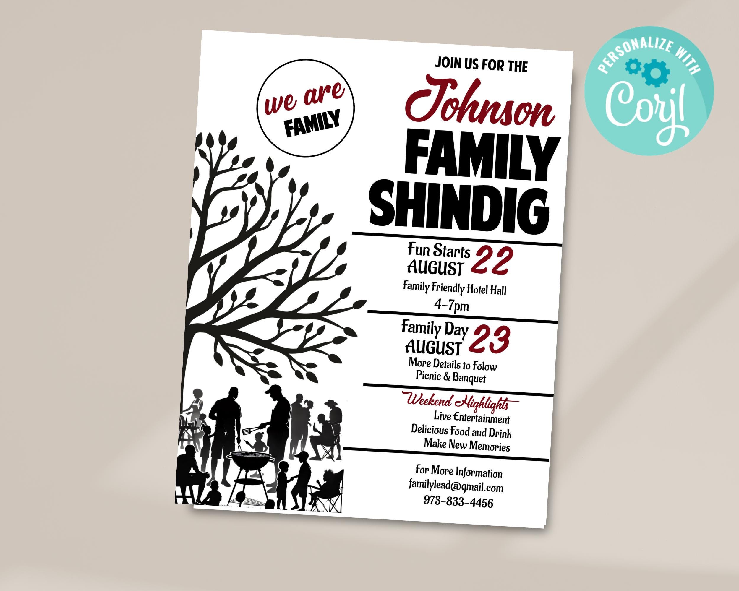 Family Shindig Invitation Template, Customizable Family Event Flyer ...