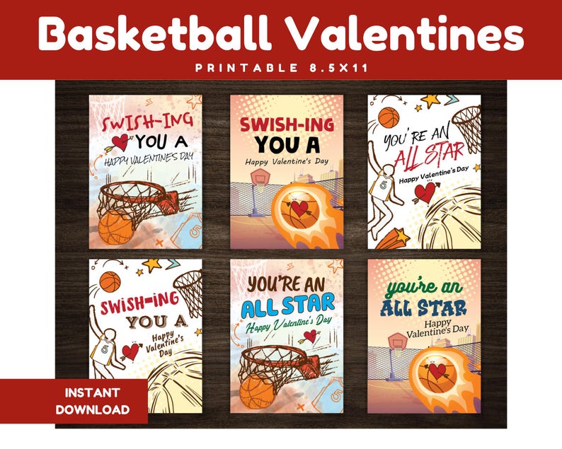 Basketball Valentines Printable, Classroom Valentine Cards, Happy ...