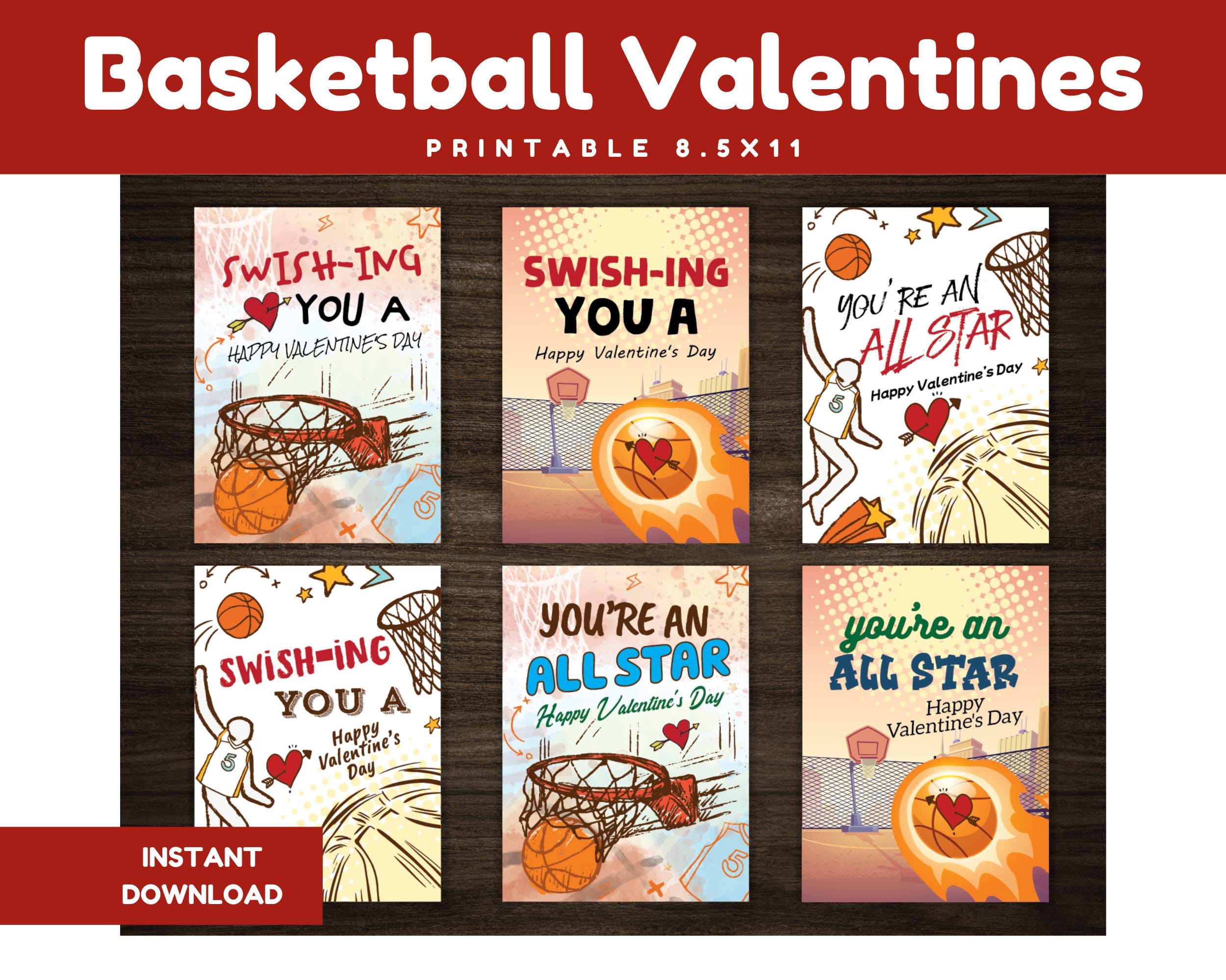 Basketball Valentines Printable, Classroom Valentine Cards, Happy ...