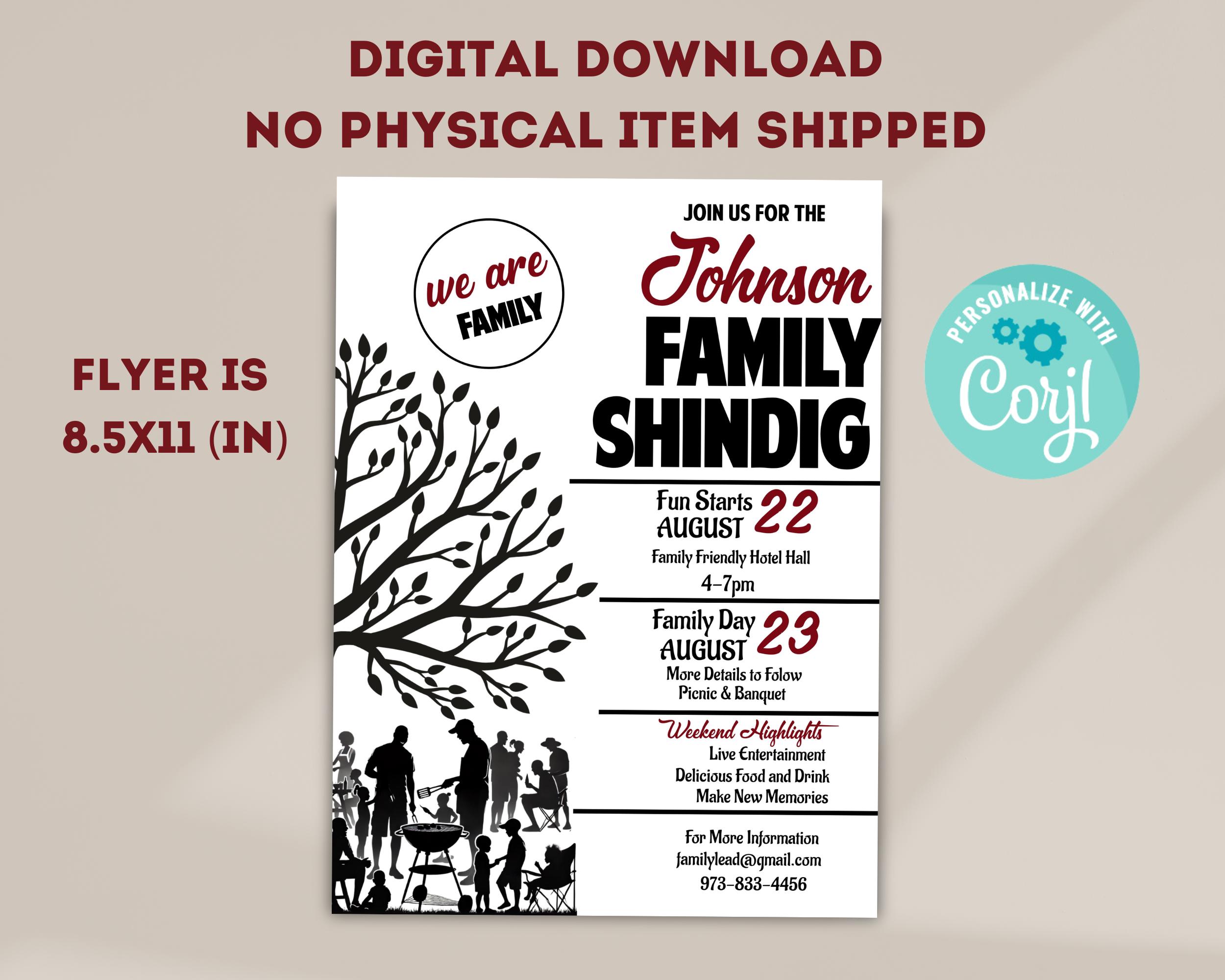 Family Shindig Invitation Template, Customizable Family Event Flyer ...