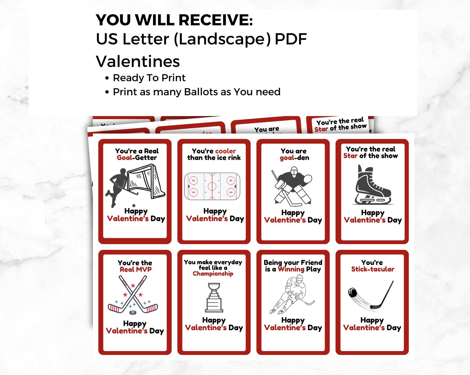 Hockey Valentines Printable, Classroom Valentine Cards, Sports Themed ...