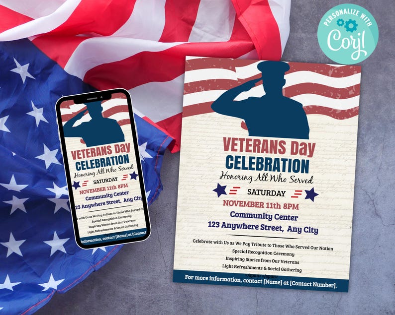 Veterans Day Flyer for School, PTA, PTO, Church or Nursing Home ...