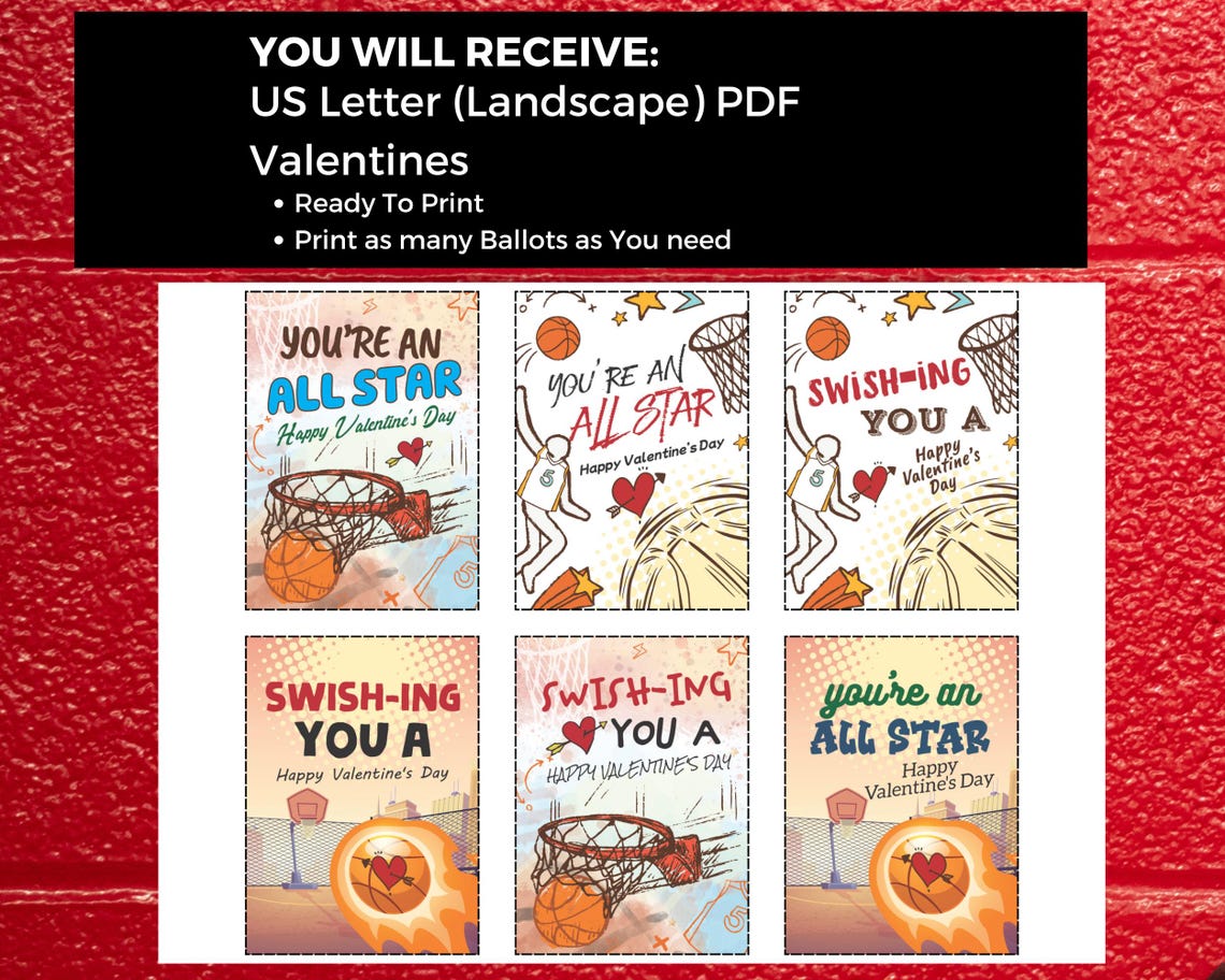 Basketball Valentines Printable, Classroom Valentine Cards, Happy ...