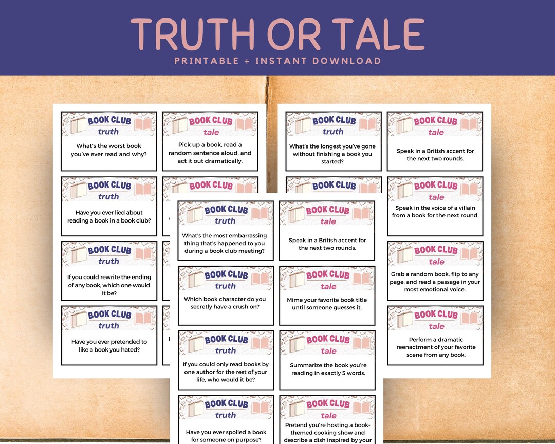 Book Club Discussion Game, Truth or Tale Printable Game, Instant ...
