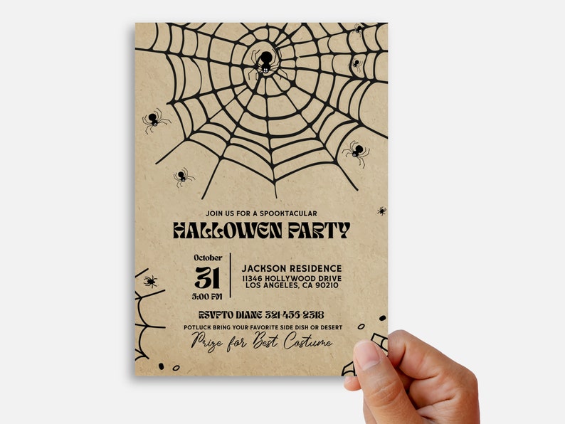 Halloween Party Invitation, Spooky Spider Halloween Potluck Invite ...