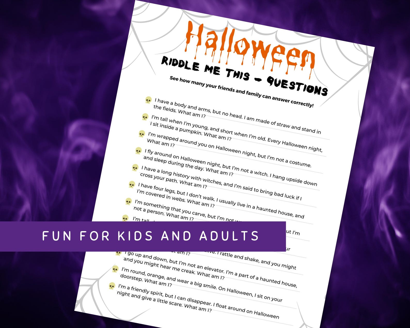 Halloween Riddles Printable Instant Download, Office School Party Game ...