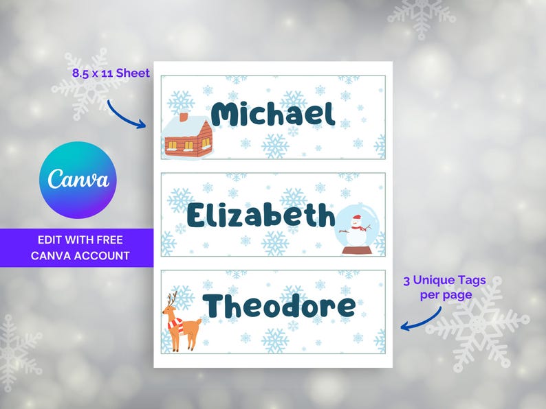 Editable Winter Name Tag Template for Desks Cubbies in Preschool ...