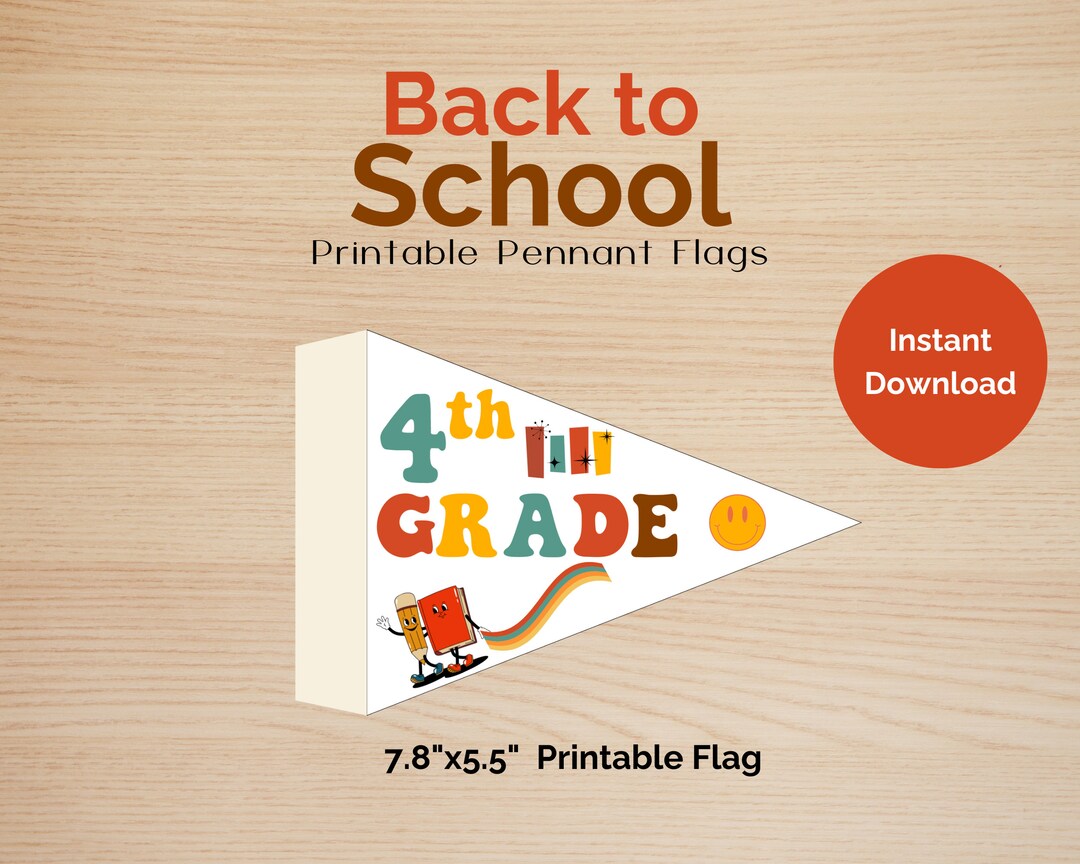 Back to School 4th Grade Printable Pennant Flags, 4th Grade Instant ...