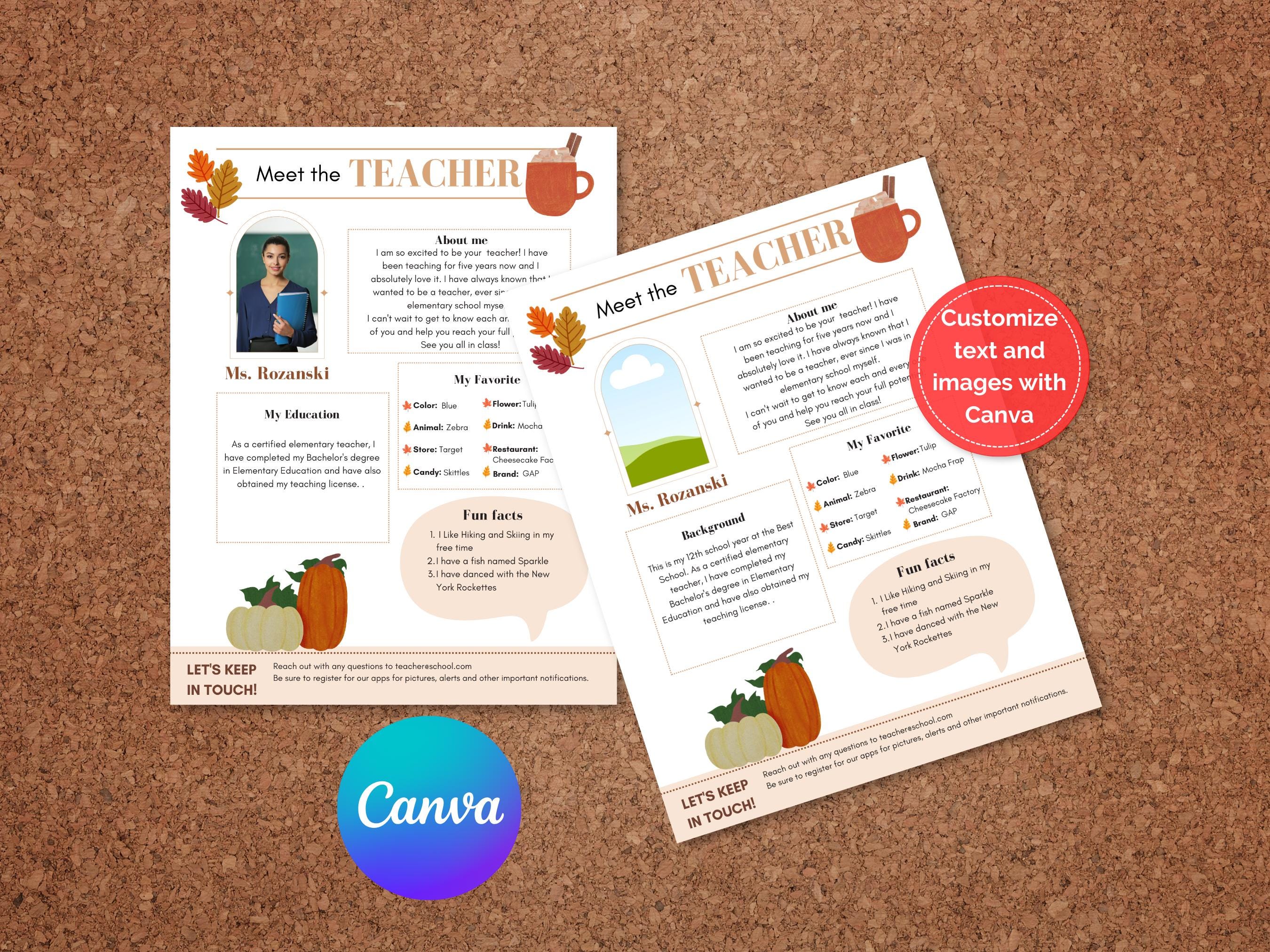 All About My Teacher Template Canva Link, Staff Teacher Bio, Back to ...