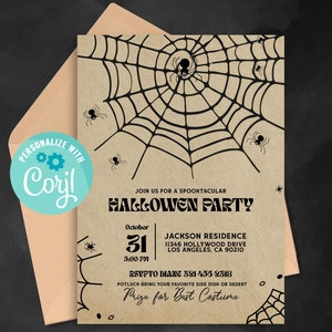 Halloween Party Invitation, Spooky Spider Halloween Potluck Invite ...